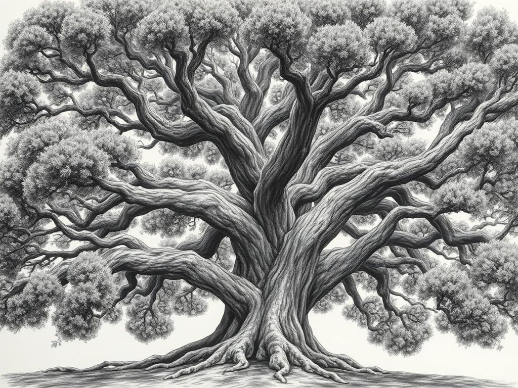 Hyper-Realistic Tree in Intricate Pencil Drawing D... - AI Art