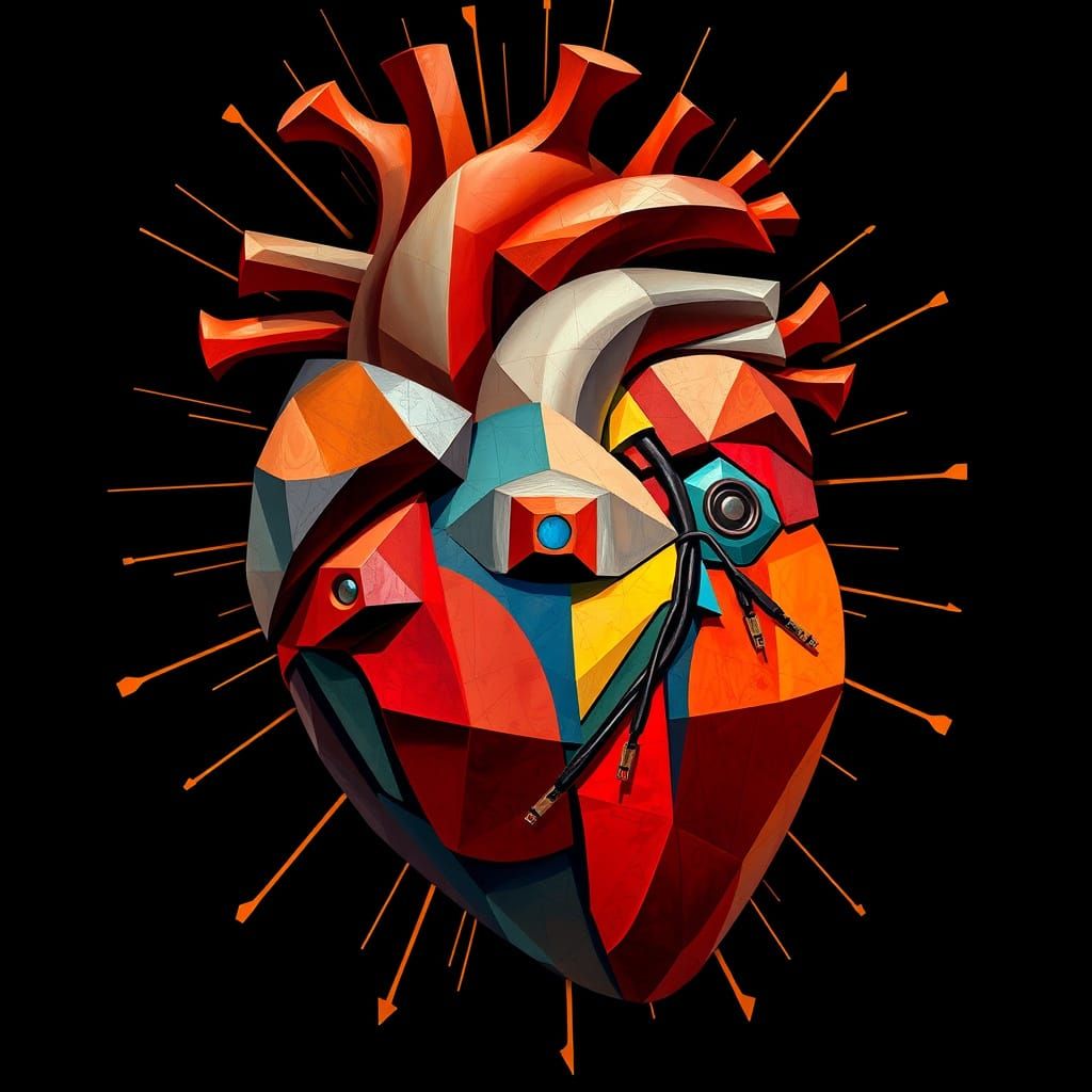 Biomechanical Heart in Abstract Cubist Style - AI Art