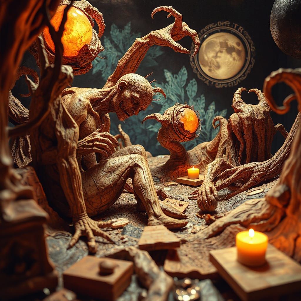 love in abstract art form, hyper detailed, miniature elements, wendigo, 3d, 4d, hdr, aquatint ...