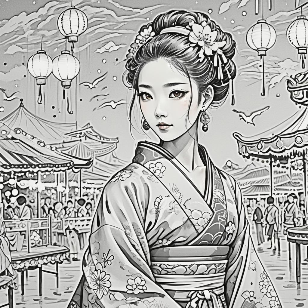 Kimono Line drawing 12 - AI Generated Artwork - NightCafe Creator