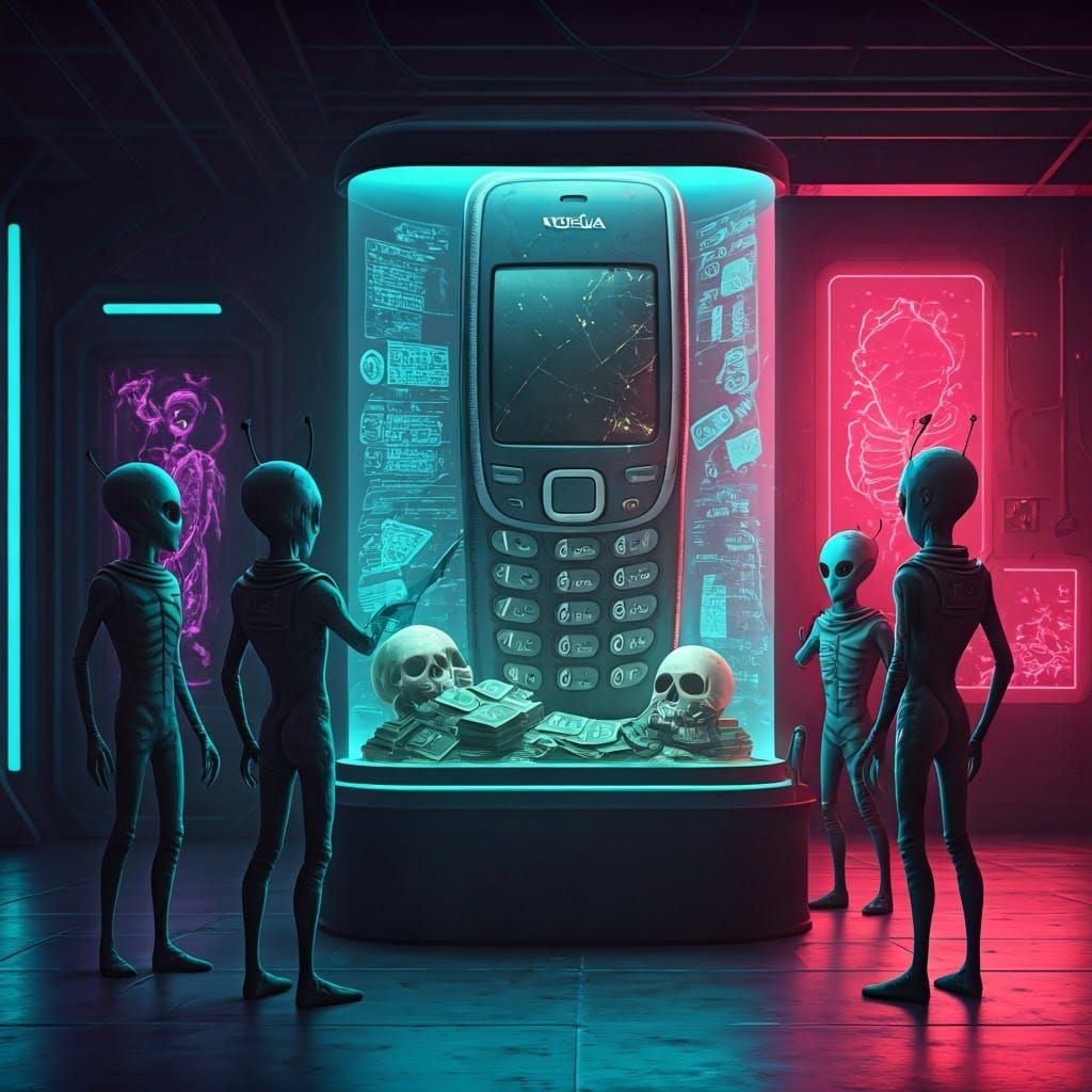 Future aliens - Cyberpunk Aliens Marvel at Ancient Nokia Pho...