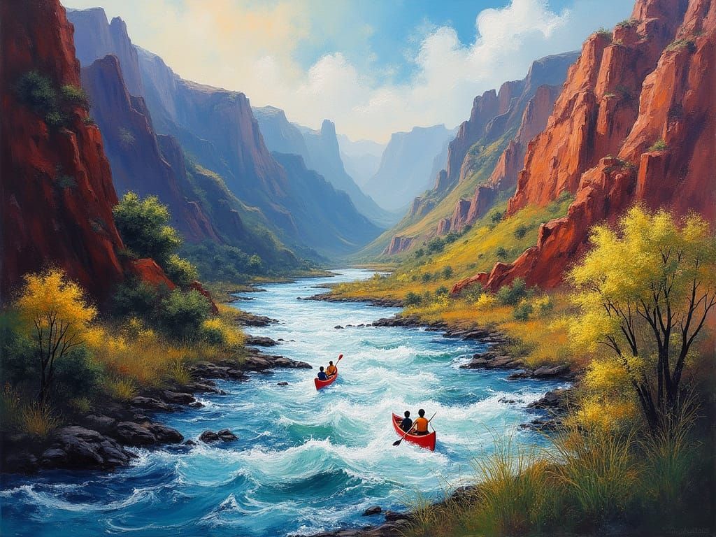 river rafting - Vibrant Canyon Landscape in Expressionist St...