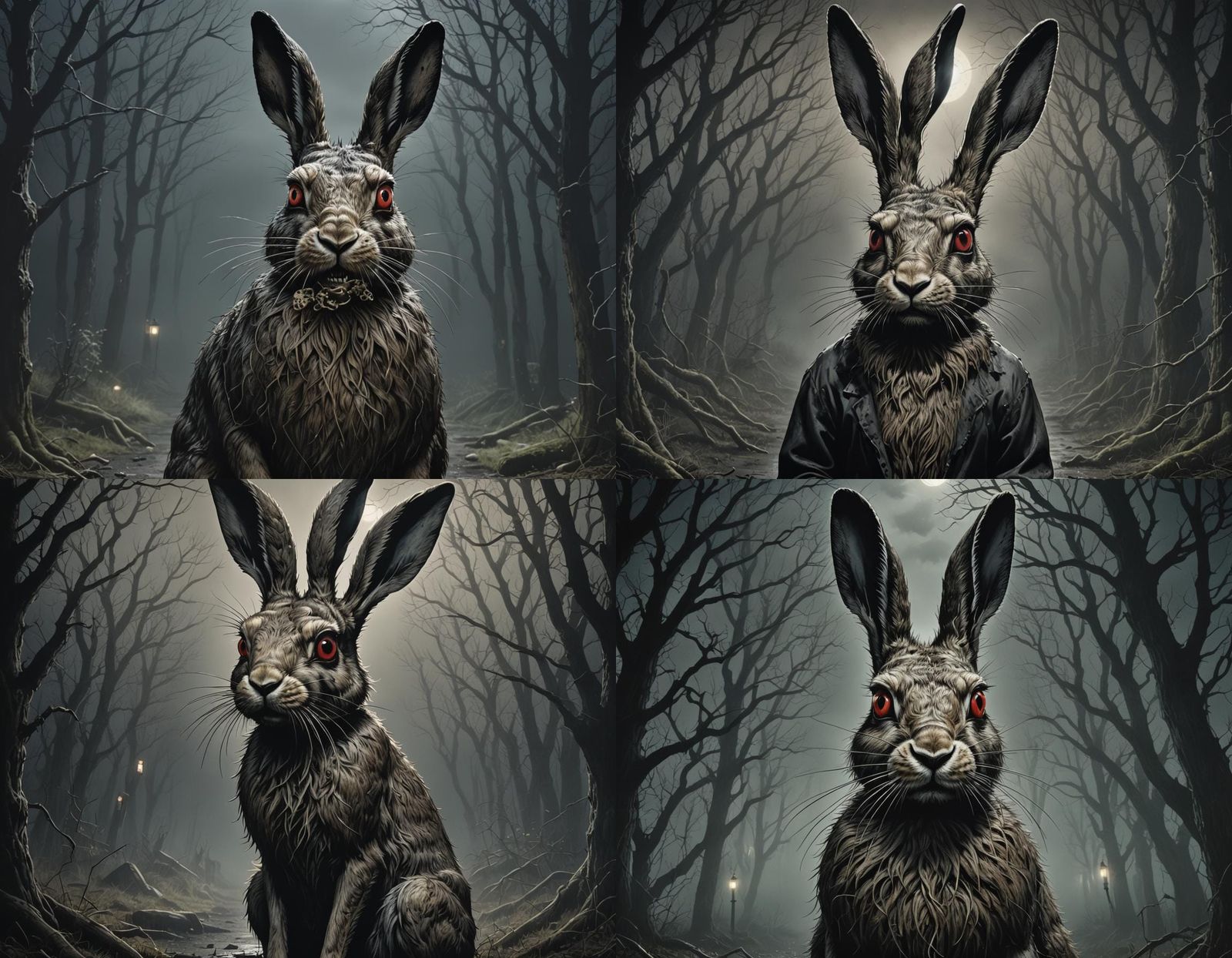 Mystical hare, horror, dark, gloomy horror lighting, by Junji Ito ...