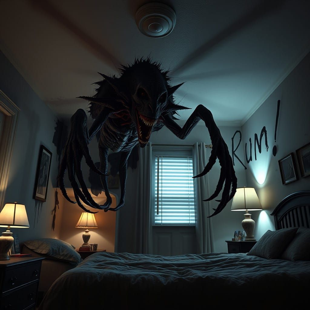 Eldritch Horror Creature Invasion in a Suburban Ni... - AI Art