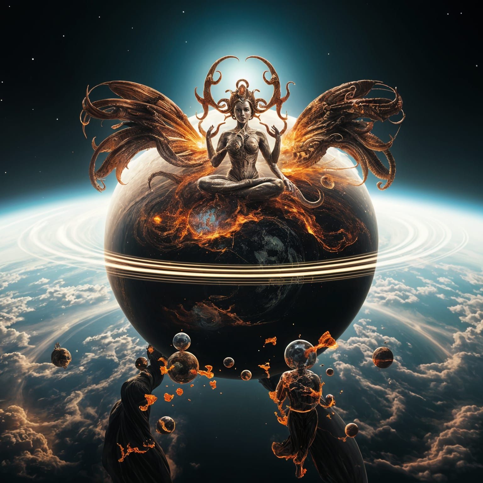 Ethereal Xenomorph Goddess Reigns Over Celestial G... - AI Art