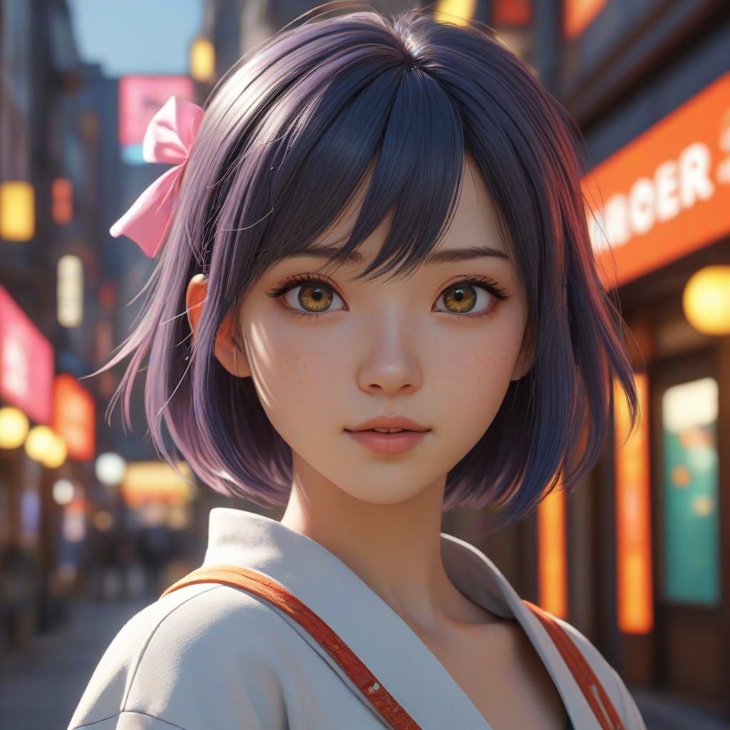 Anime-Inspired Female Character Model in Vibrant G... - AI Art