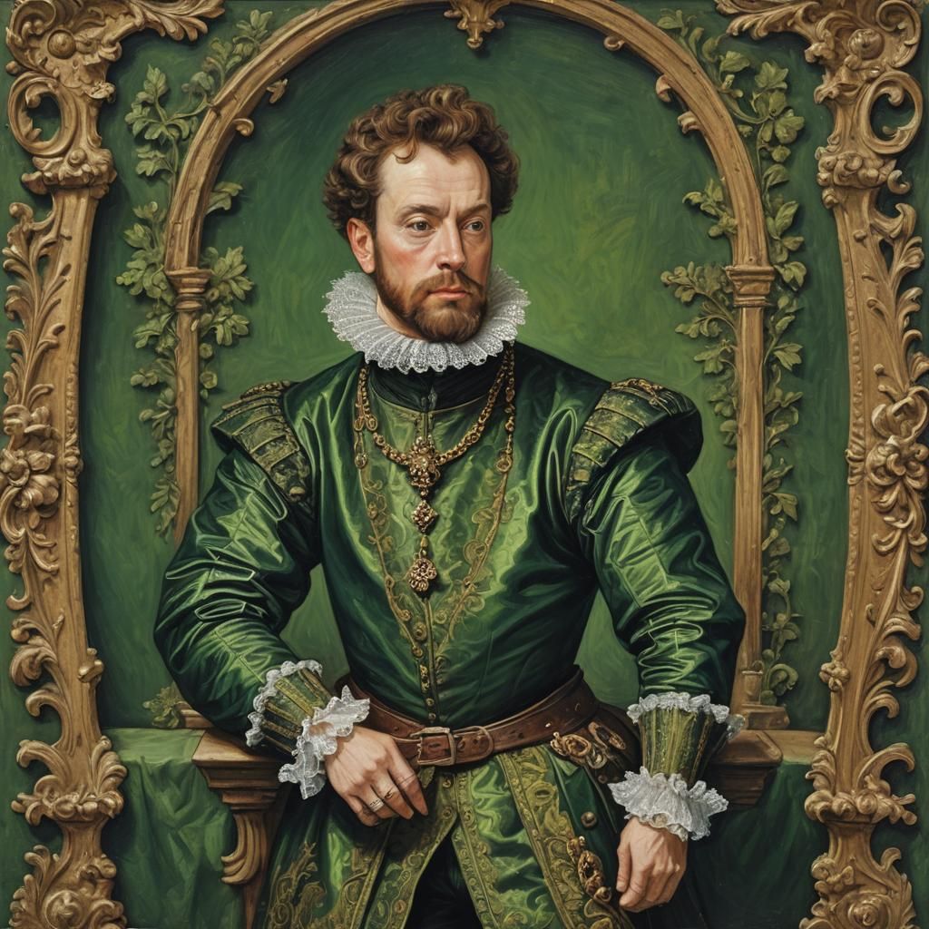 Elizabethan nobleman in Green doublet oil painting by James Gurney - AI ...