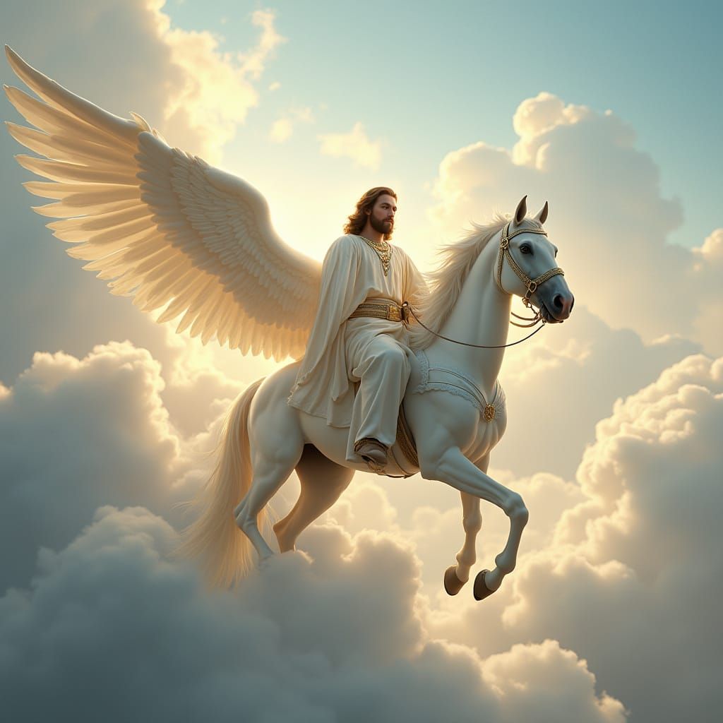 Majestic Jesus on Winged White Horse Soars Out of ... - AI Art