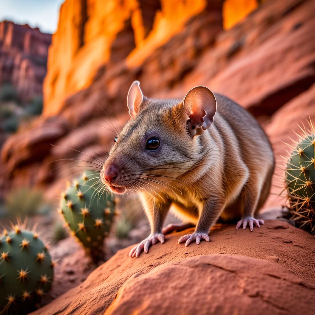 Professional photography, Desert woodrat, Red rocks, cactus,Striking ...