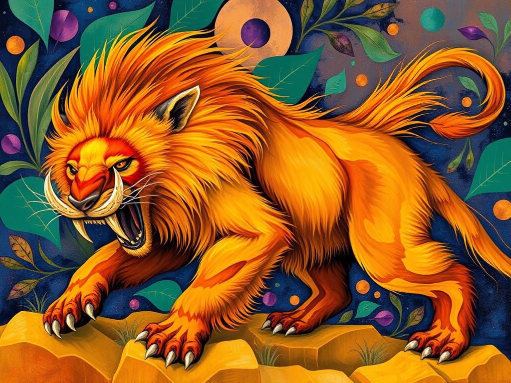 Hellcat - Vibrant Smilodon in a Whirlwind of Color and Energ...