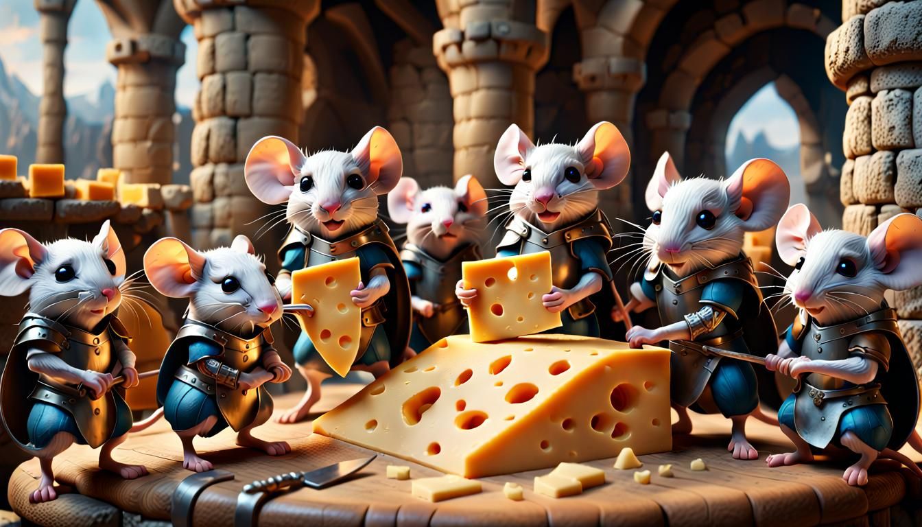 legion of mice warriors, taking over a cheese castle, 8k ...