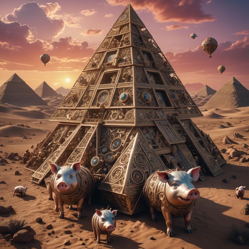 The pigs and the pyramid - AI Generated Artwork - NightCafe Creator
