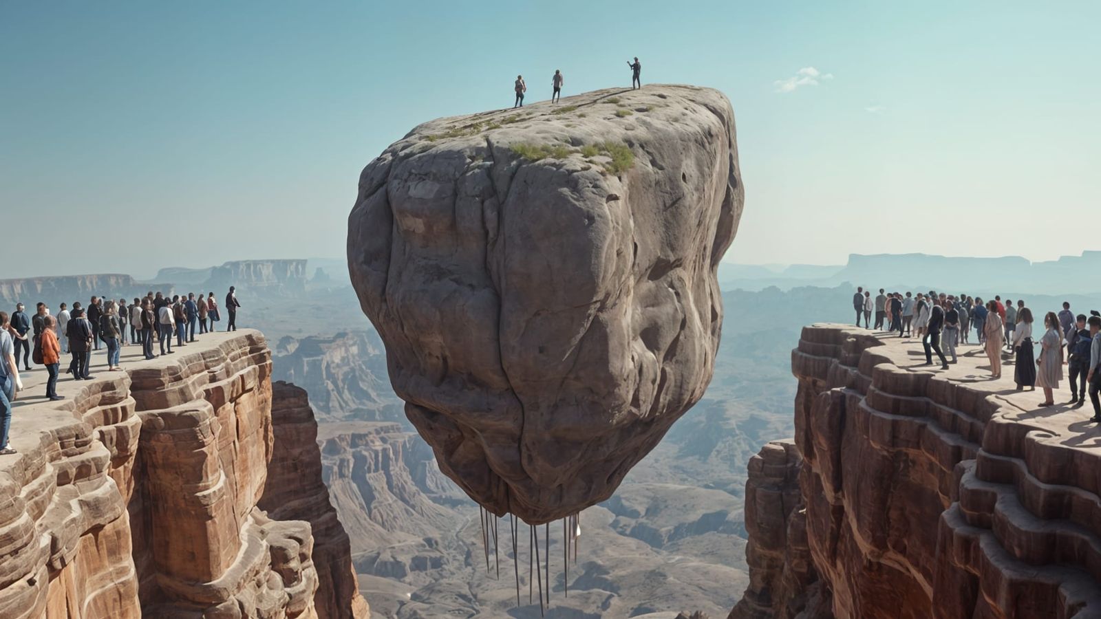 Massive Floating Rock Island in Warm Desert Tones - AI Art