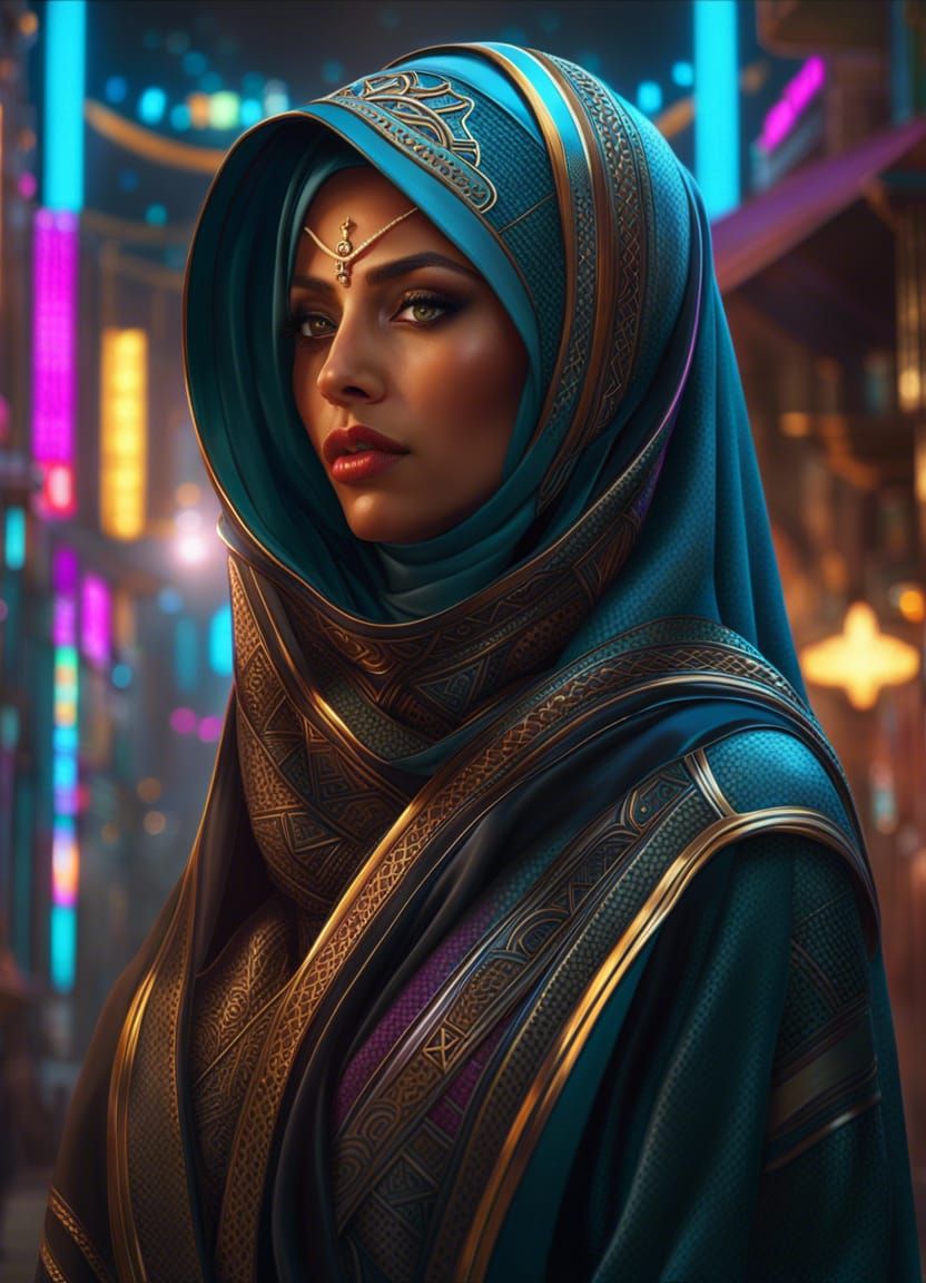 Cyberpunk with Hijab - AI Generated Artwork - NightCafe Creator