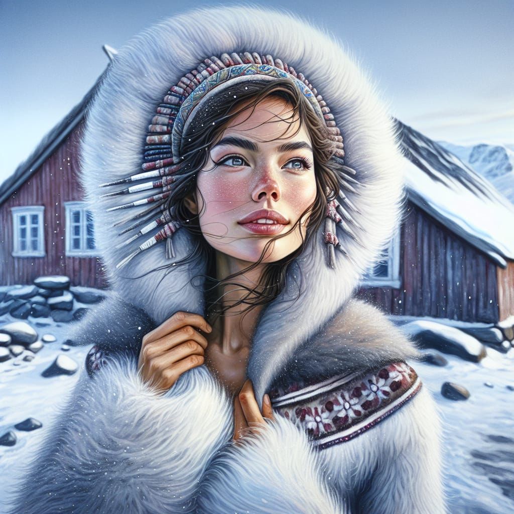 a young beautiful Greenlandic woman in eskimo costume