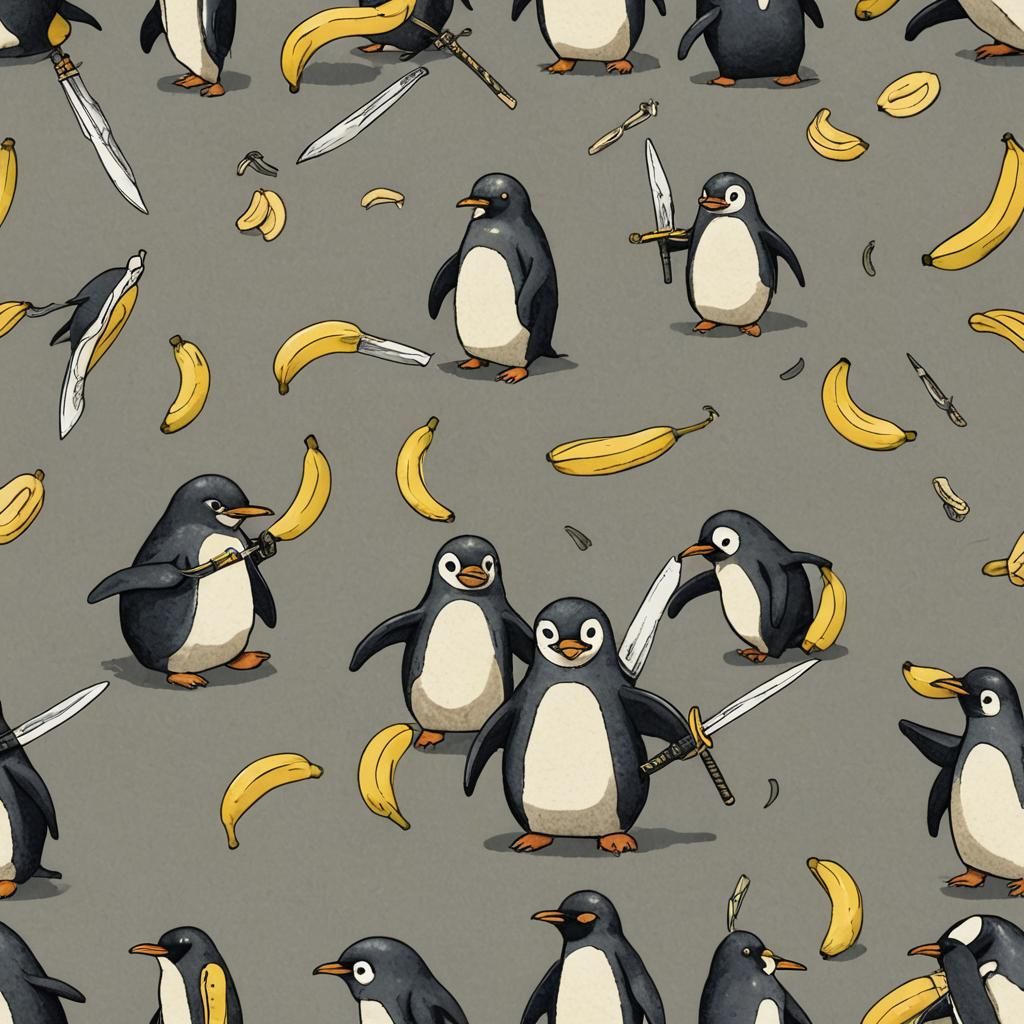 a Penguin With a sword and a banana - AI Generated Artwork - NightCafe ...