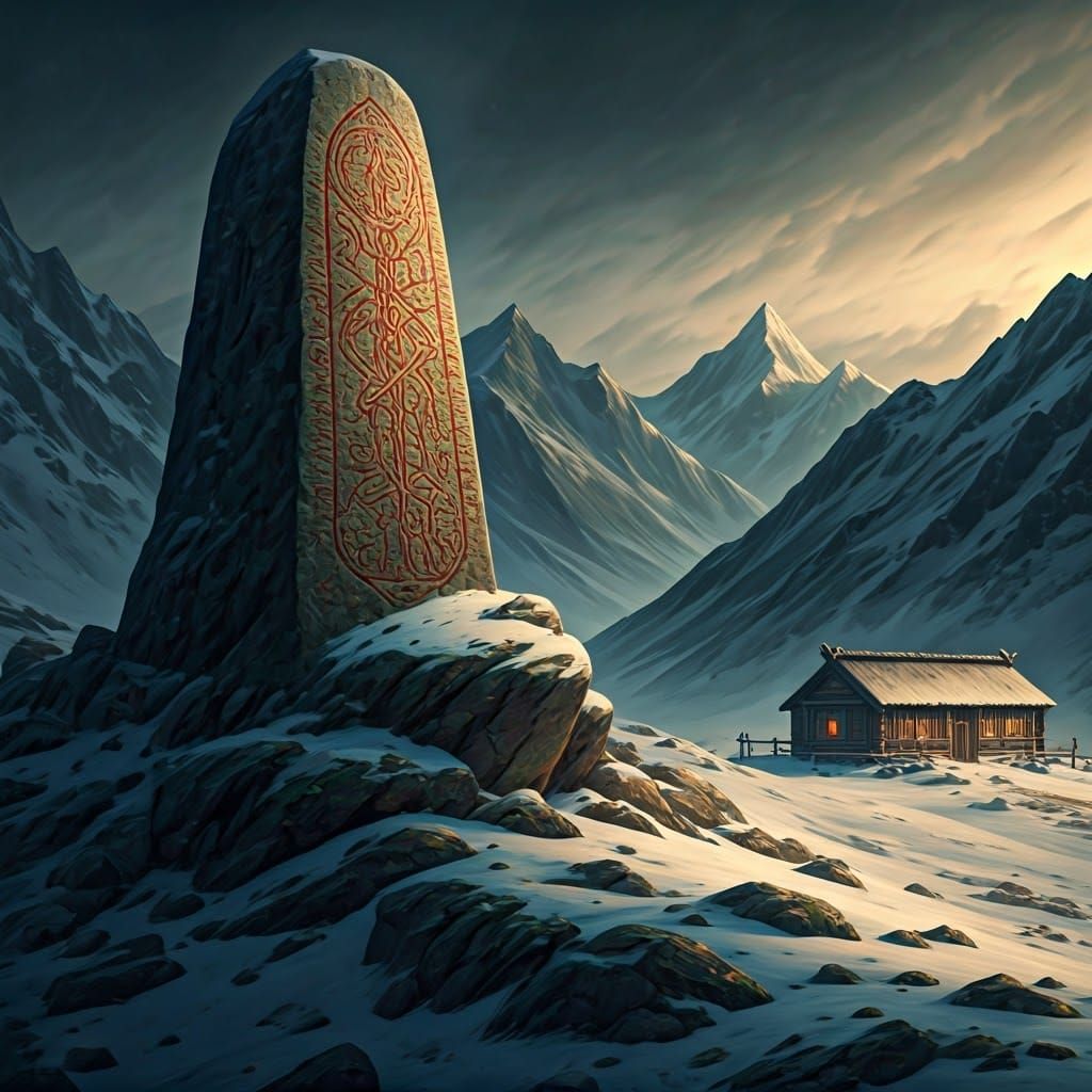Runestone Monument - Ancient Runestone Monument Amidst Winte...