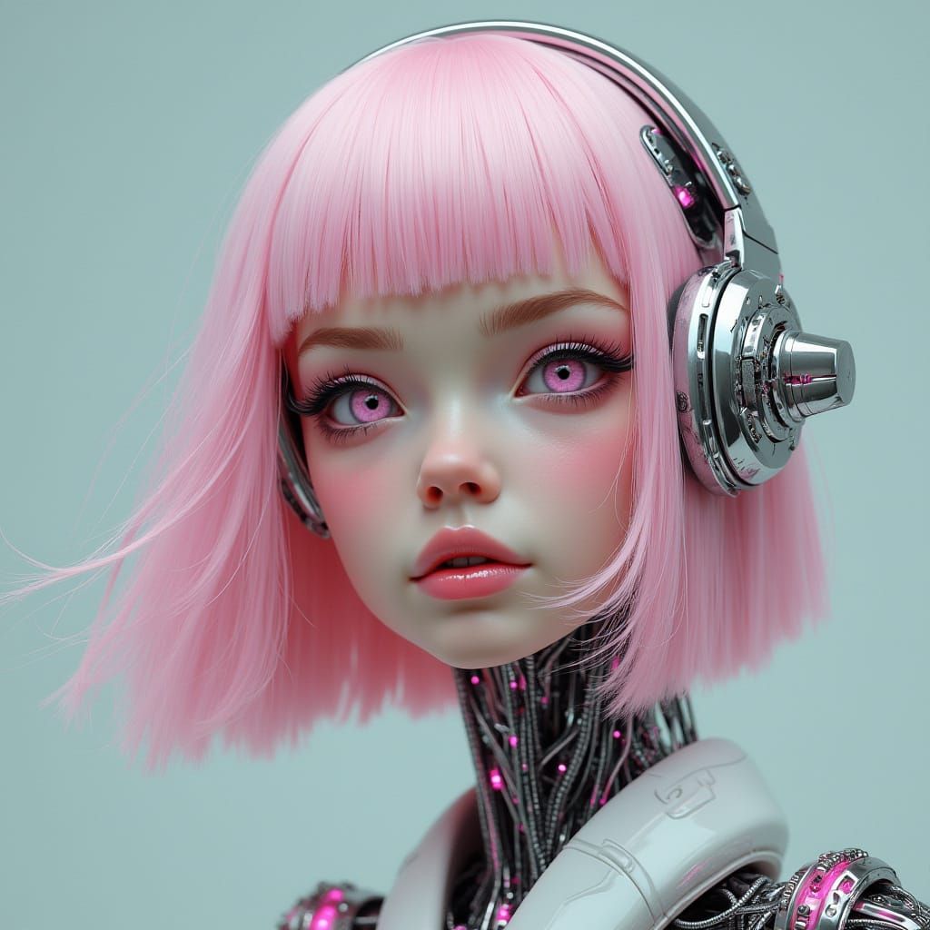 Cybernetic Goddess in Chrome Steel and Pink - AI Art