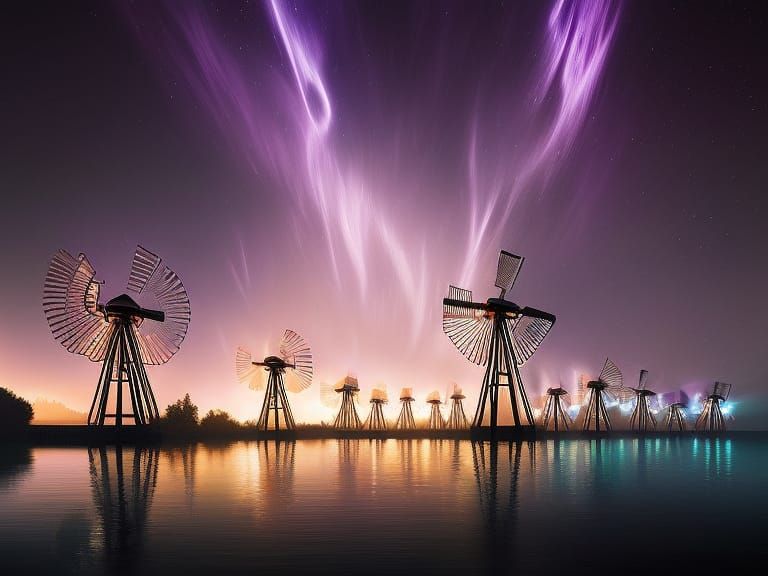 Beautiful and insanely detailed glowing bioluminescent Windmills with ...
