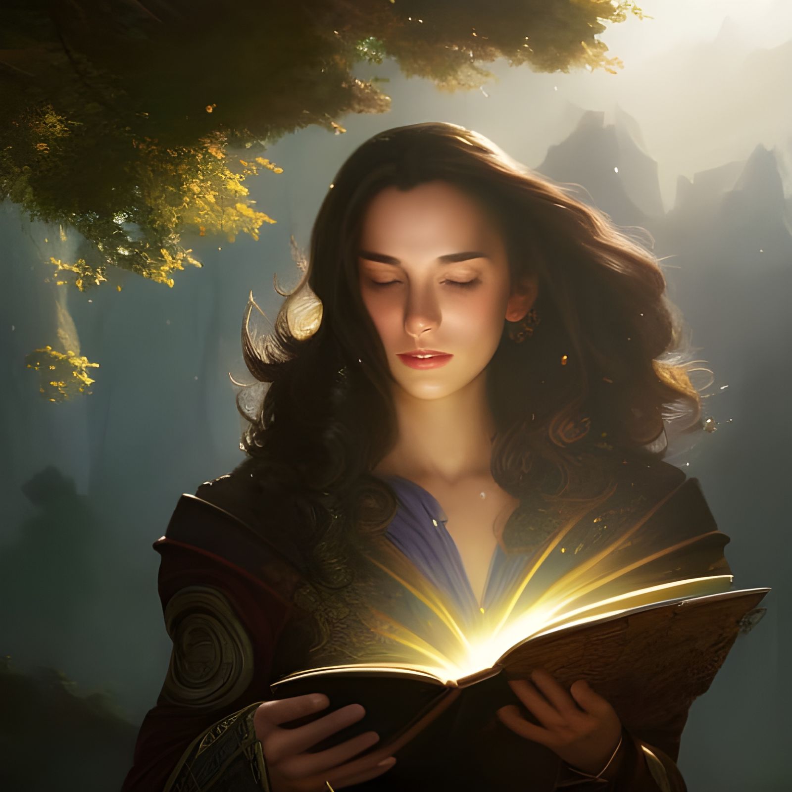 reading in a fantasy book, - AI Generated Artwork - NightCafe Creator