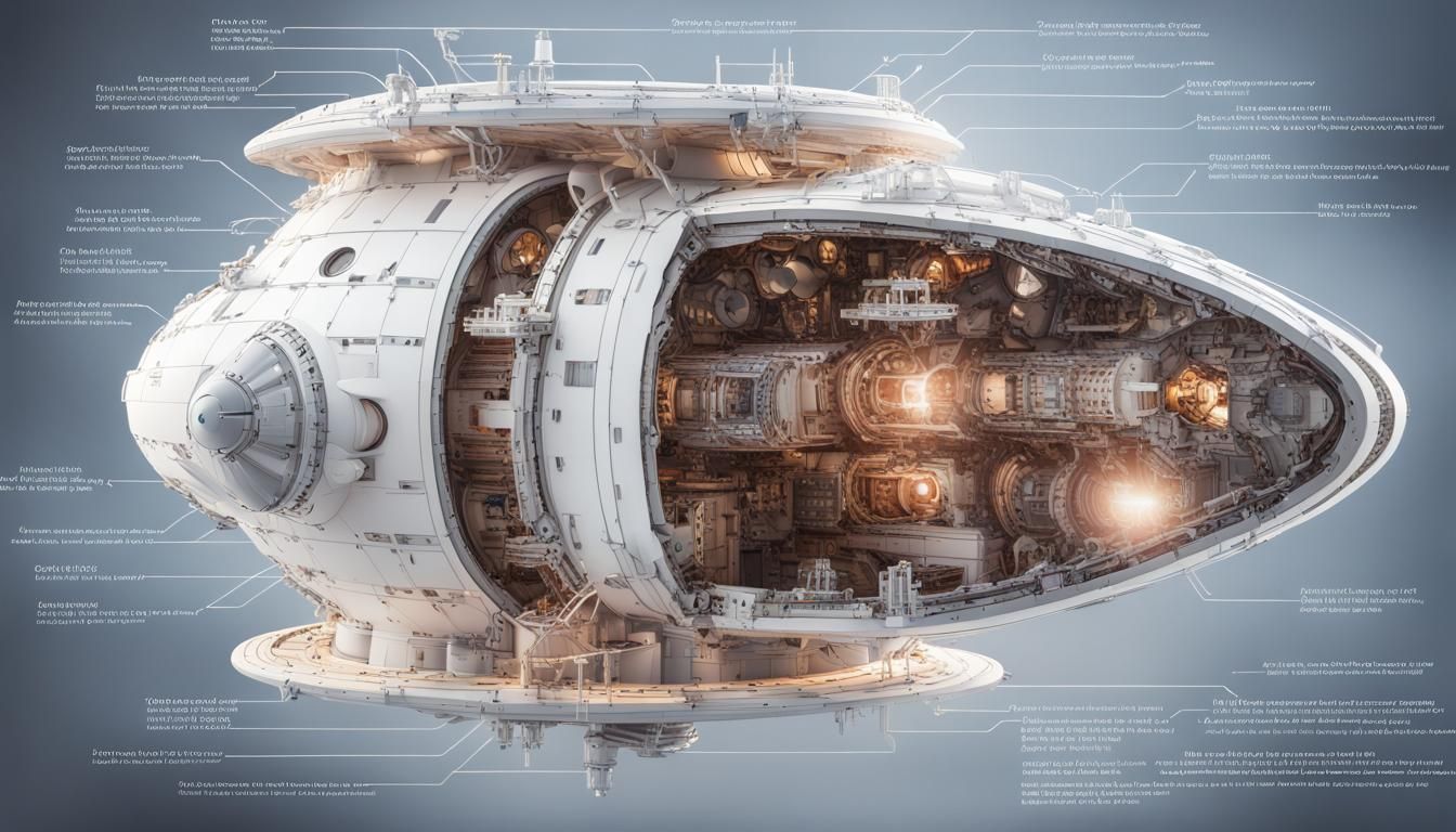 Plans for a generational spaceship. A detailed, cross section view of ...