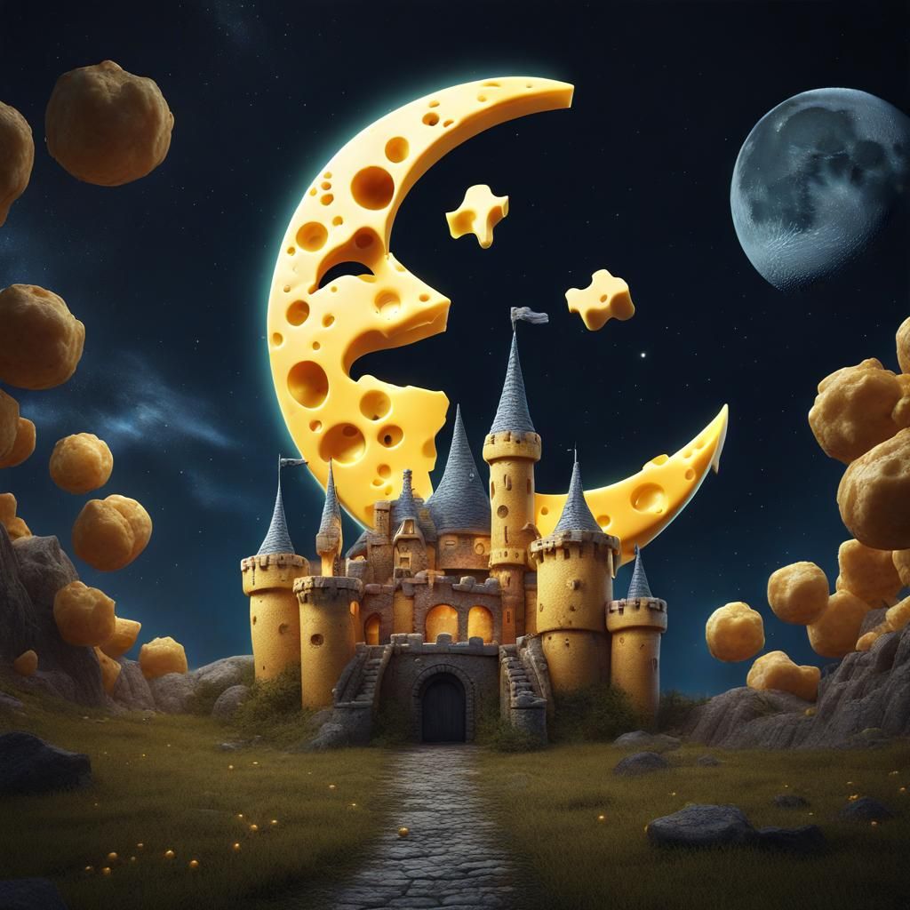 Cheese Castle Attacked by Cheeseballs with Moon Made of Cheese - AI ...
