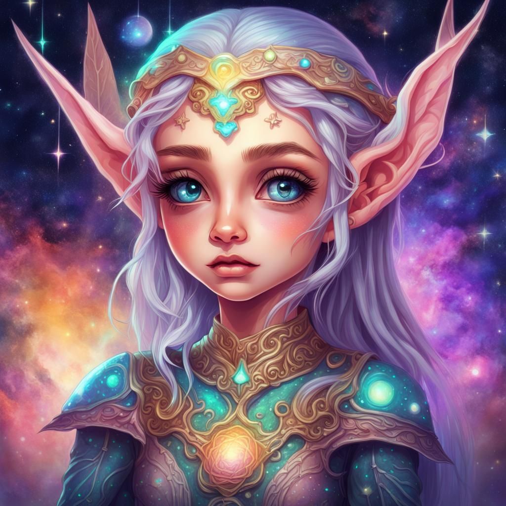 A beautiful cute chibi elf portrait 8k resolution holographic astral ...