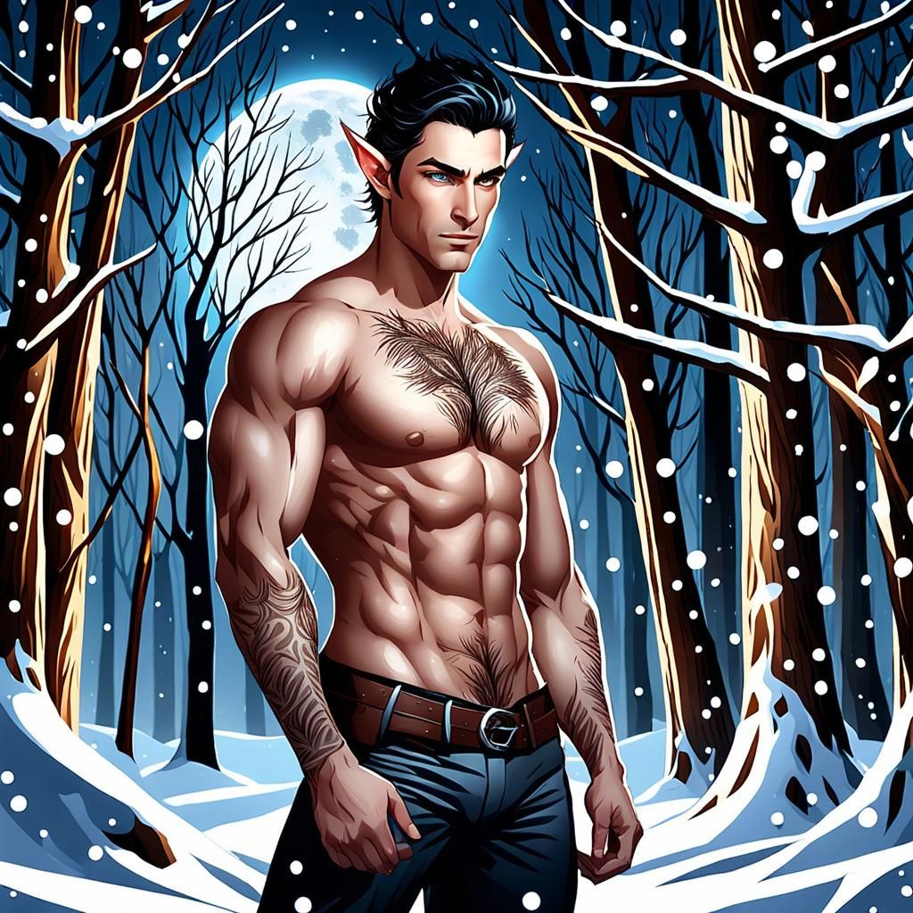 Strong elf man in moonlit winter forest - AI Generated Artwork ...