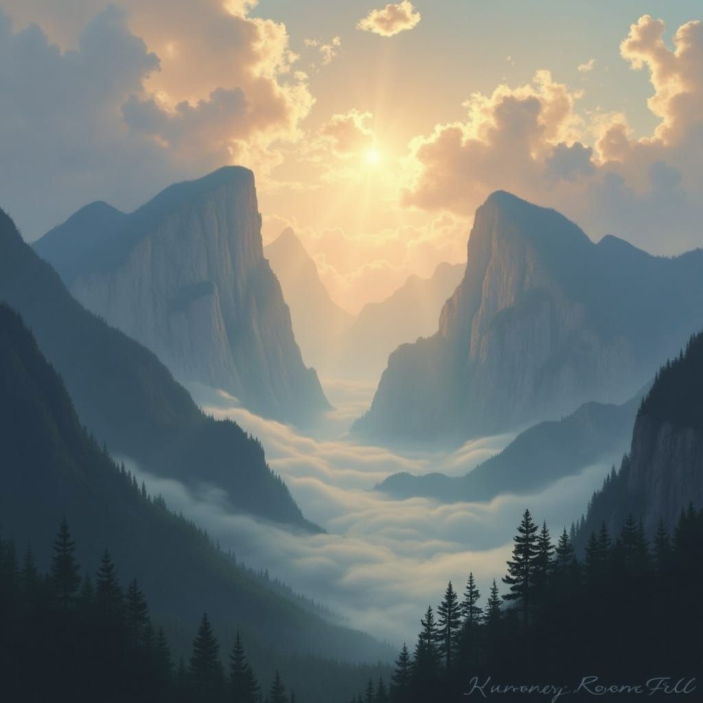 Golden Light Illuminates Majestic Mountain Peaks - AI Art