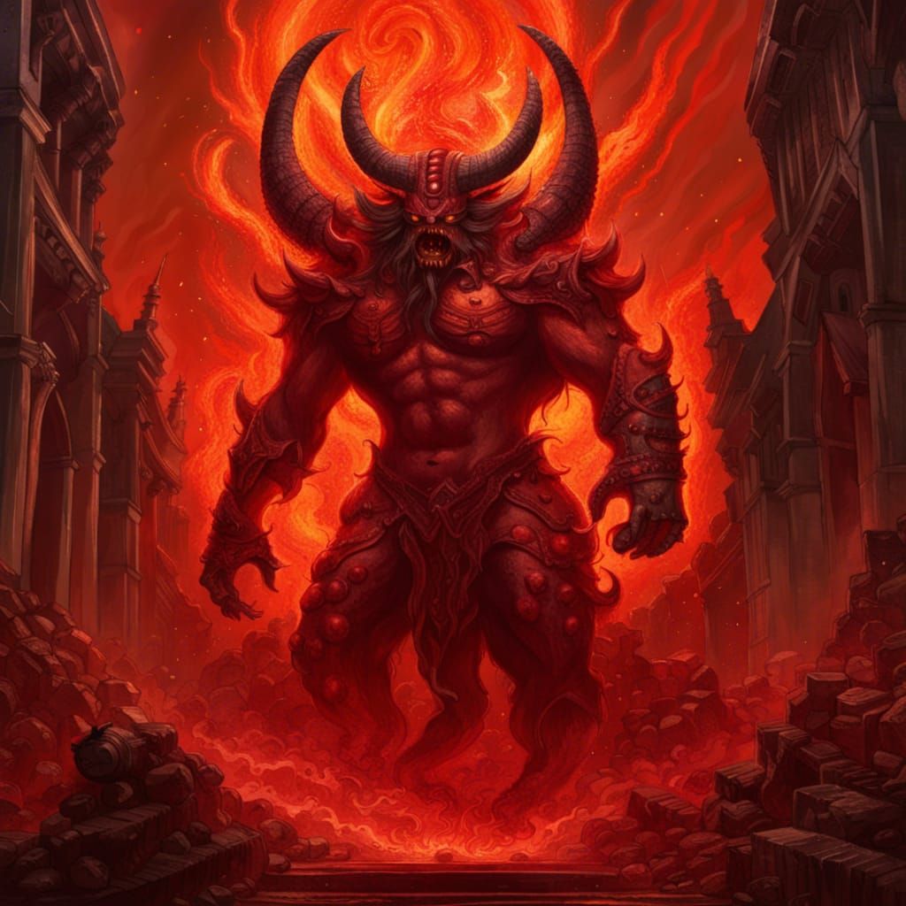Extra giant Red Demon destroys elder city - AI Generated Artwork ...