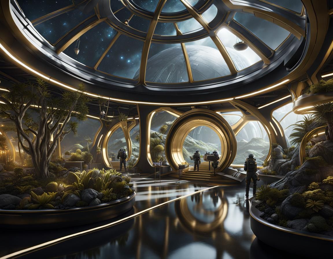 Life on a spaceship . Crew members tending the biodome - AI Generated ...