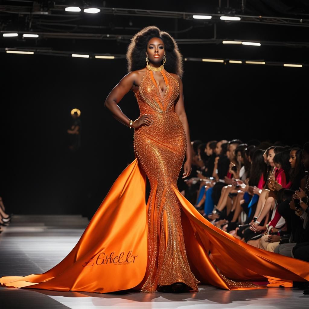 Beautiful curvy and slim black American model with long hair on a ...