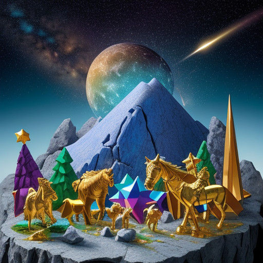 Vibrant Cubist Nativity Scene Unfolds on Stone - AI Art