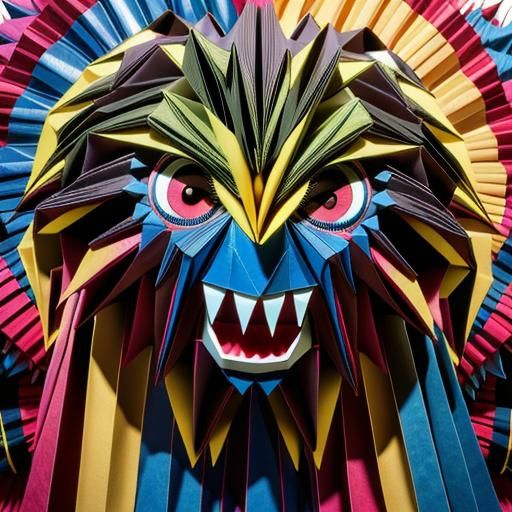 Origami Papercraft: Creepy Monster with Huge Teeth - AI Art