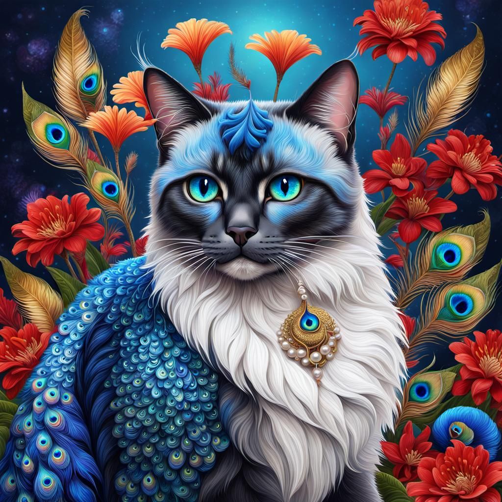 Cat Peacock Fantasy 5 - AI Generated Artwork - NightCafe Creator
