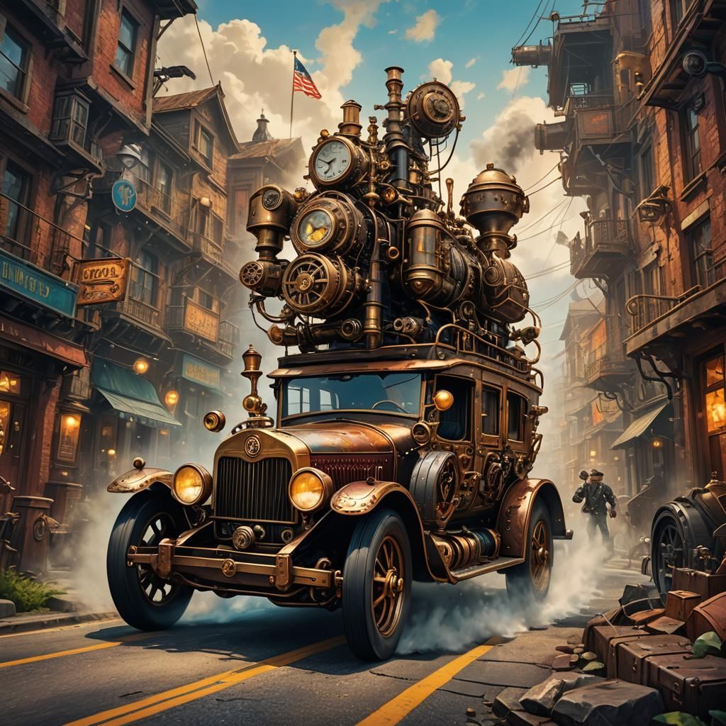 Steampunk road trip - AI Generated Artwork - NightCafe Creator