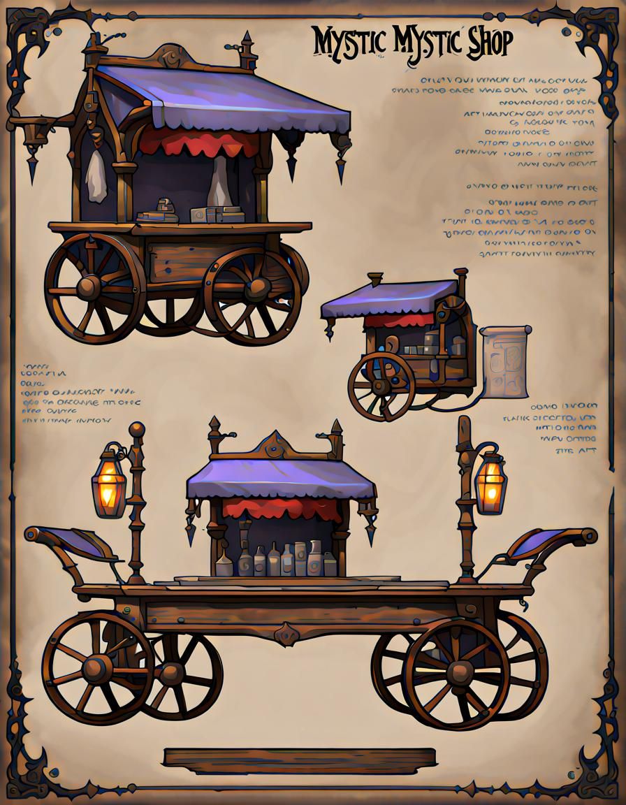 gothic era Mystic shop cart game art prop model sheet - AI Generated ...