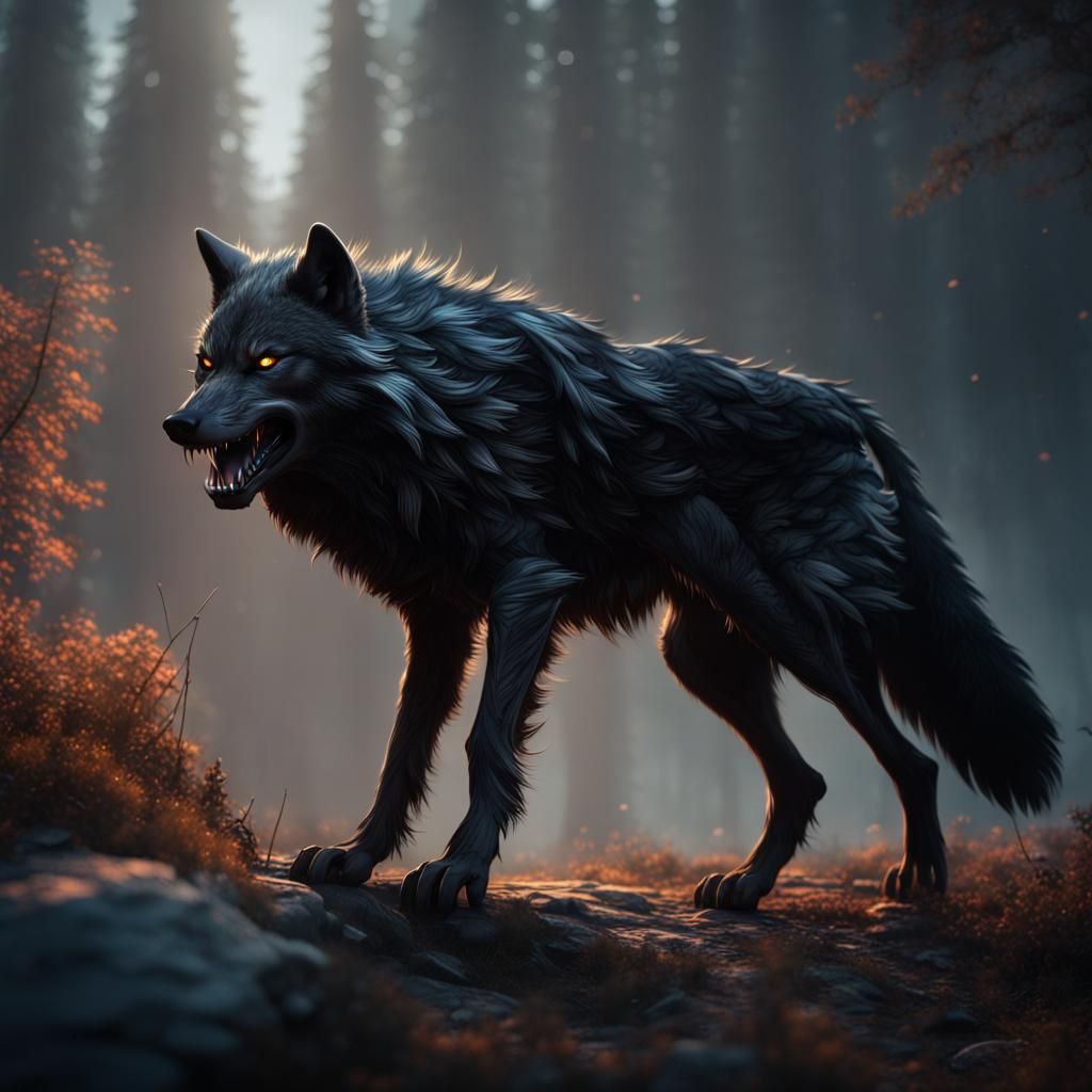 black wolf growling - AI Generated Artwork - NightCafe Creator