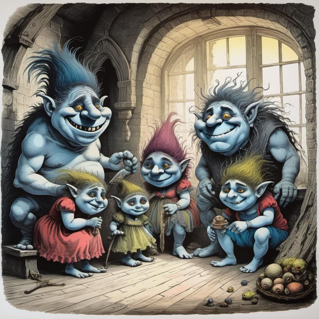 A happy family of trolls in their home - AI Generated Artwork ...
