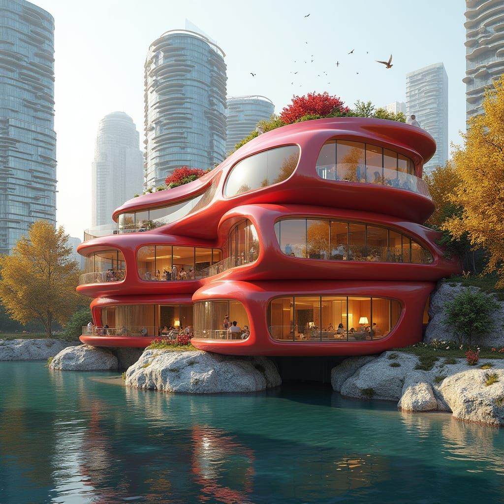 Surreal Futuristic Cityscape with Semi-Spherical B... - AI Art