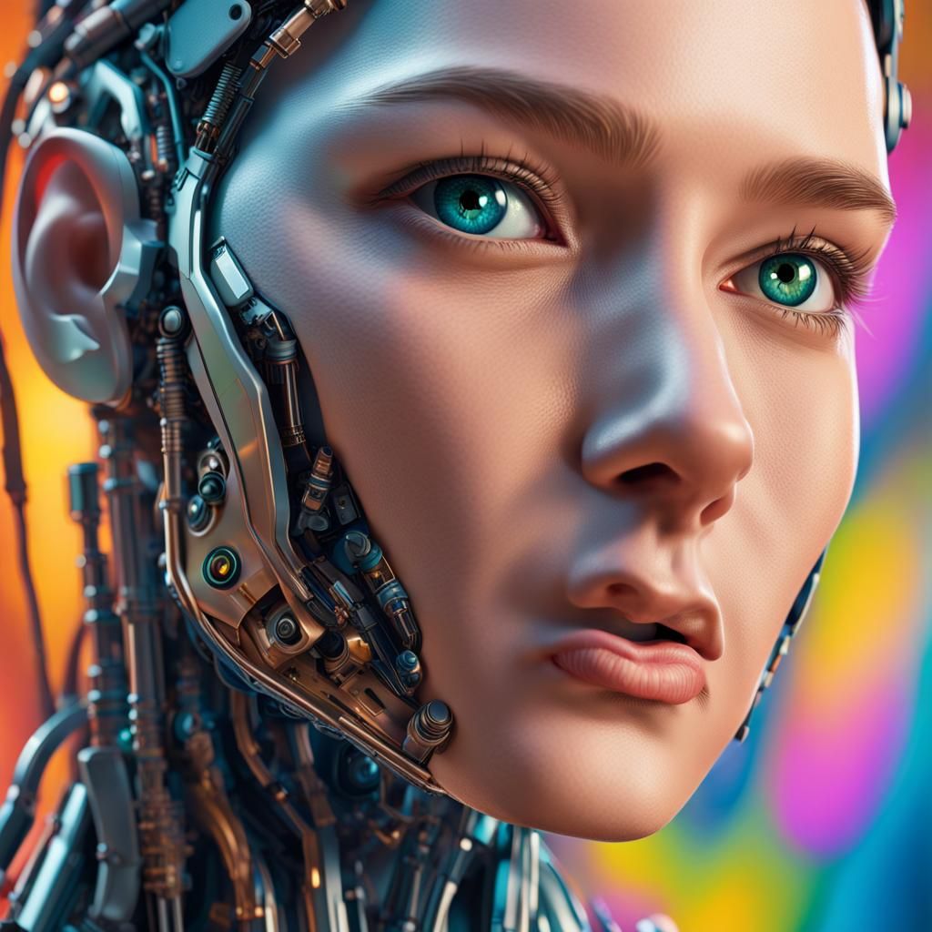 Artificially intelligent sentient android hyperrealistic connecting ...