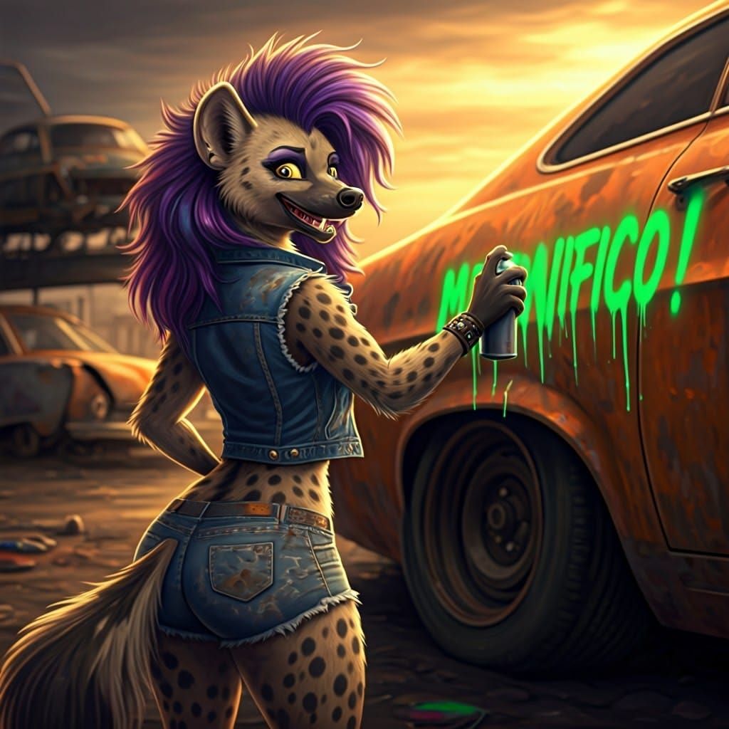 Magnifico! - Graffiti Punk Hyena in Golden Lighting