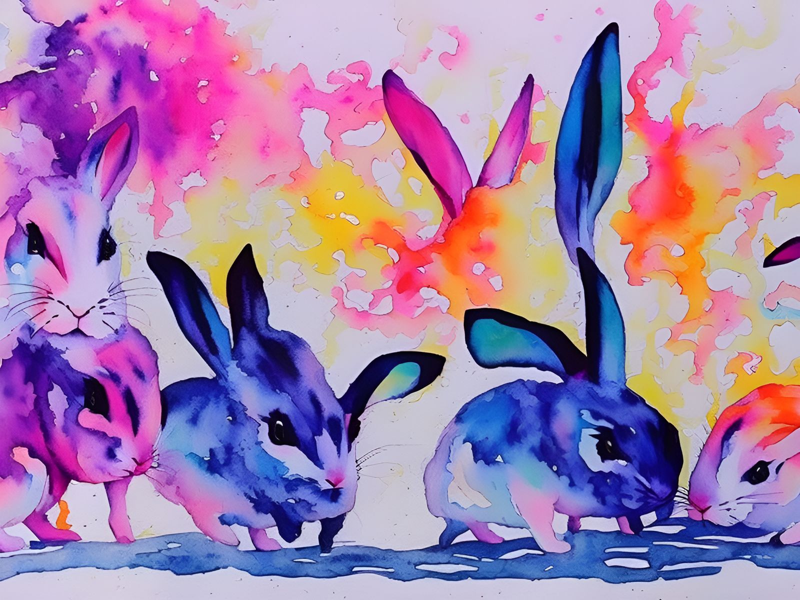 Water elemental bunnies splashing joyously in summer shower puddles ...