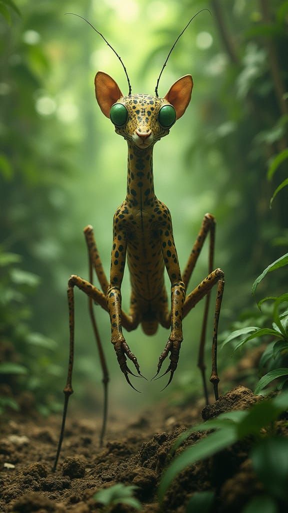 Conehead Praying Mantis hybrid with a Leopard