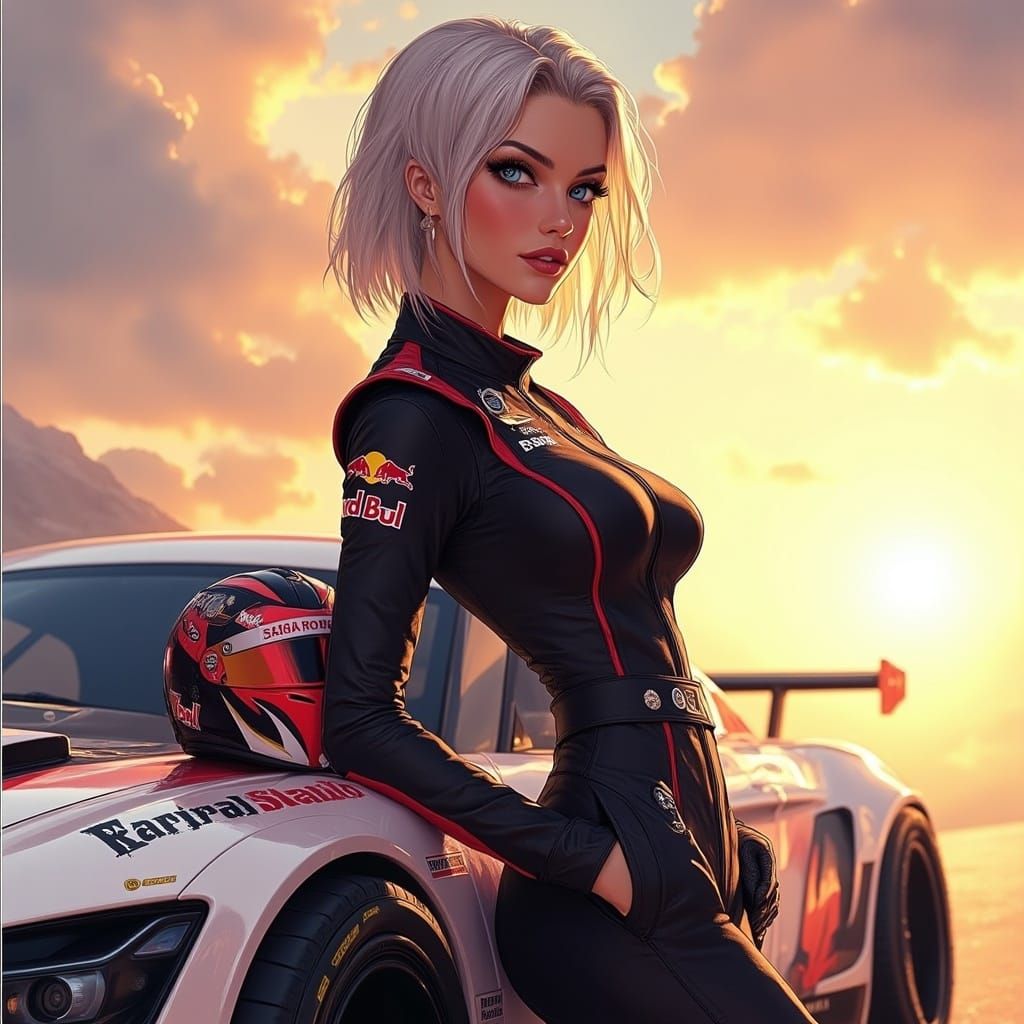 Tasha - Confident Female Race Car Driver in High-Tech Racing...