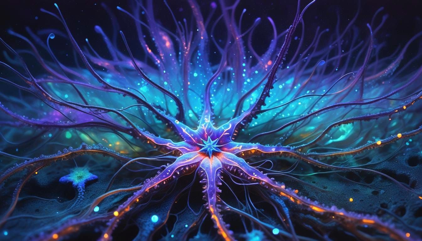 Starfish - Cosmic Starfish Ascension in Vibrant Bioluminesc...