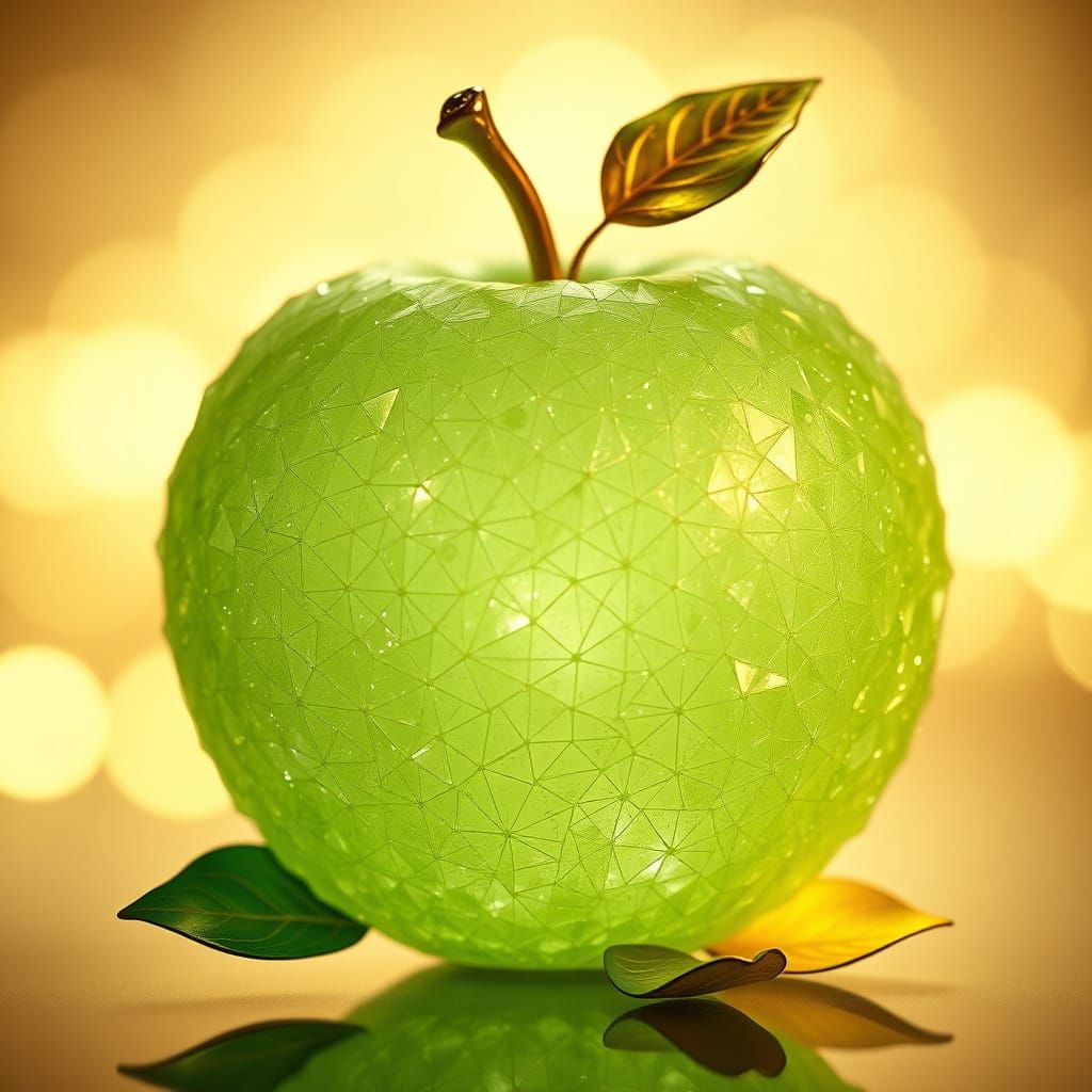 Glowing Emerald Apple in Golden Radiance - AI Art