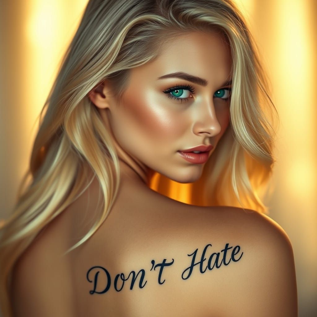 DON'T HATE Tattoo - Elegant Woman with Cursive 'DON'T HATE'