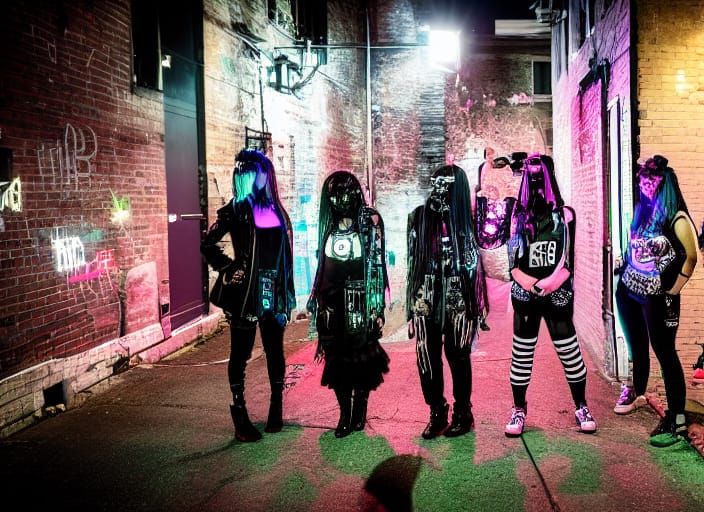 Cyber goth gang in an alleyway - AI Generated Artwork - NightCafe Creator