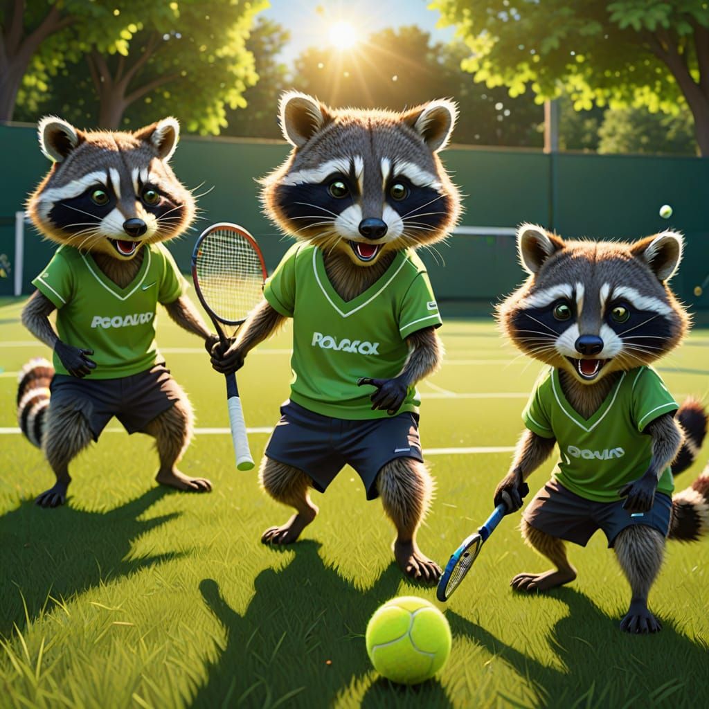 Raccoons Play Tennis at Wimbledon in Digital Art - AI Art